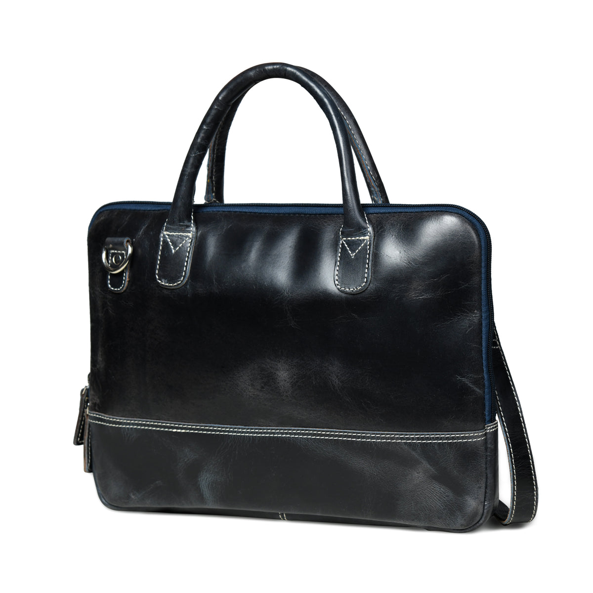 Modernist Leather Laptop Bag - Dark Blue — MaheTri