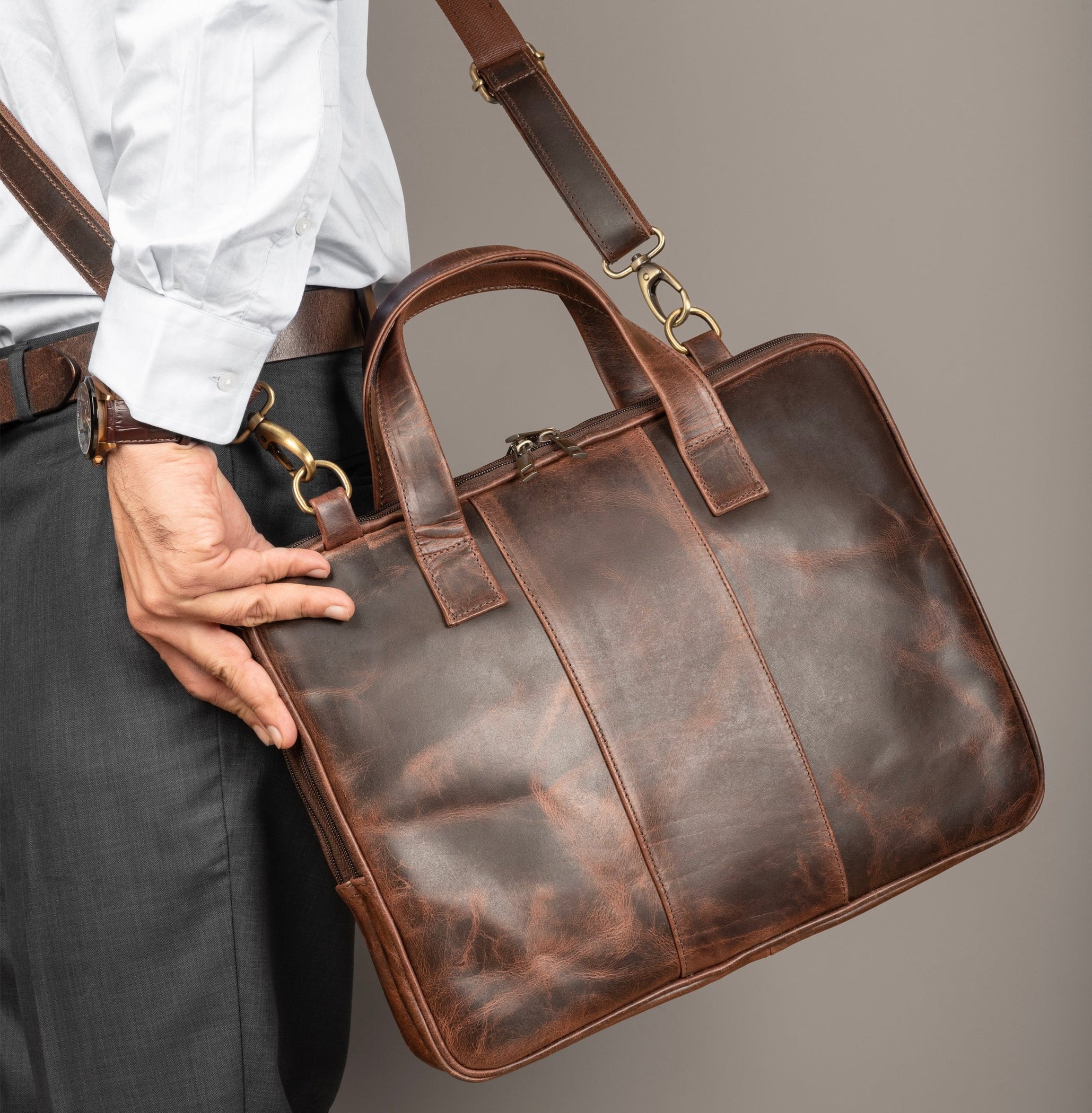 Harbor Laptop Briefcase, Brown — MaheTri