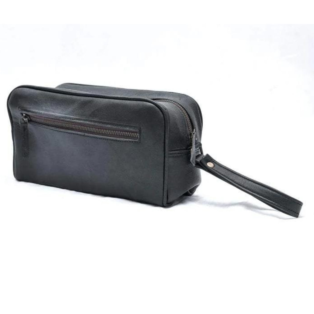 Men's Black Leather Toiletry Bag | Travel Accessory Bag | MaheTri