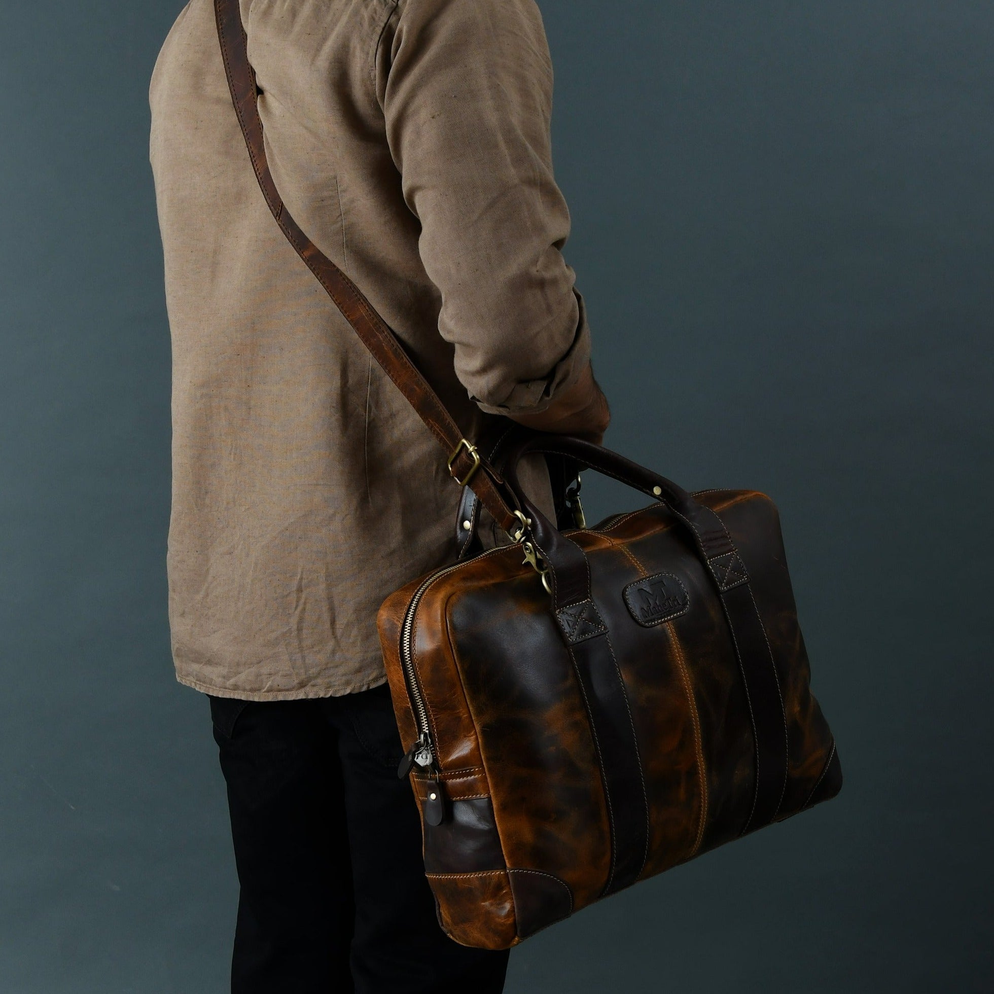 MaheTri Brown Jefferson Briefcase Unixsex Handcrafted Leather Office ...