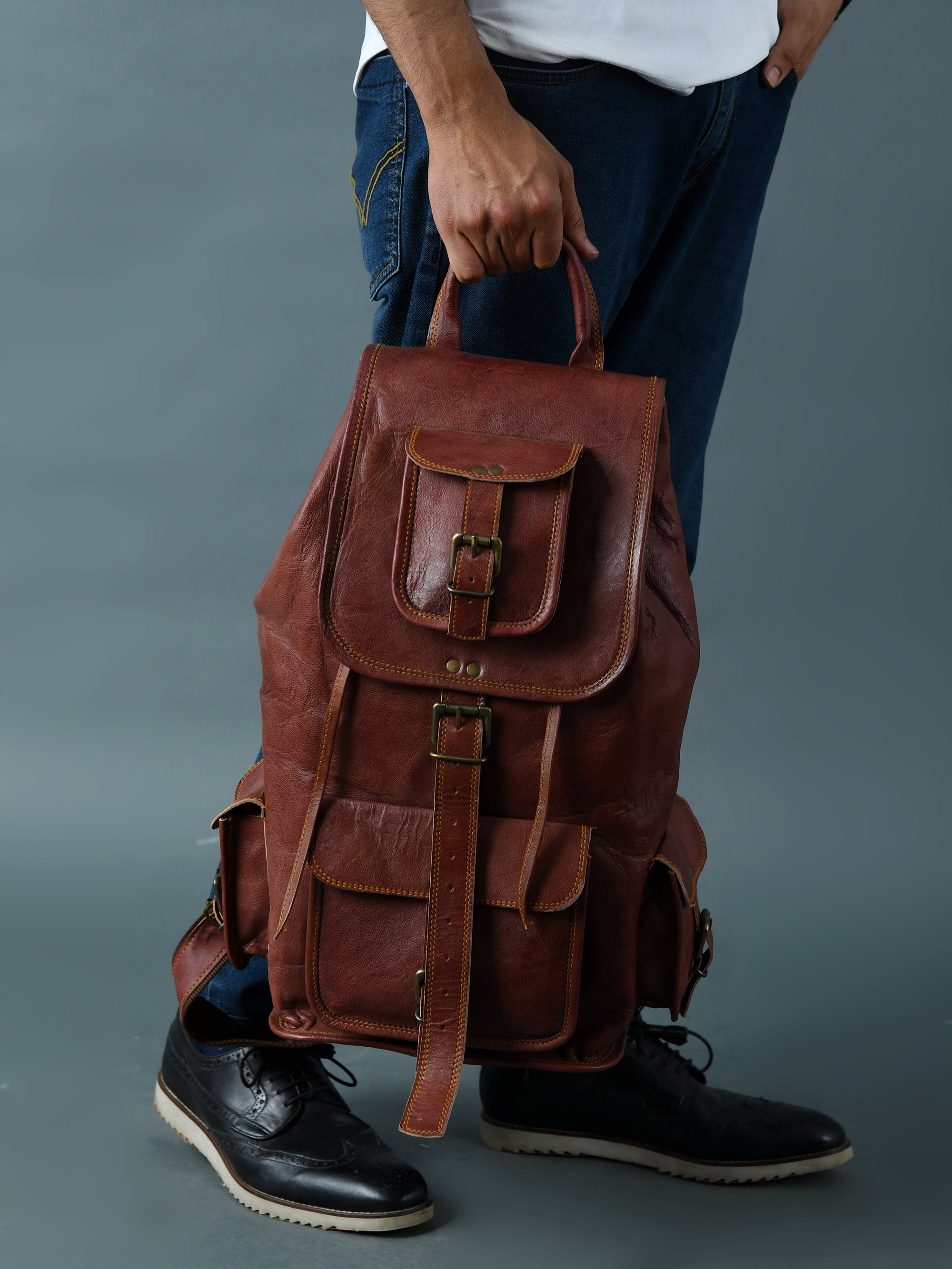 Handmade Leather Hiking Backpack | Rictus Leather Backpack for Travel ...