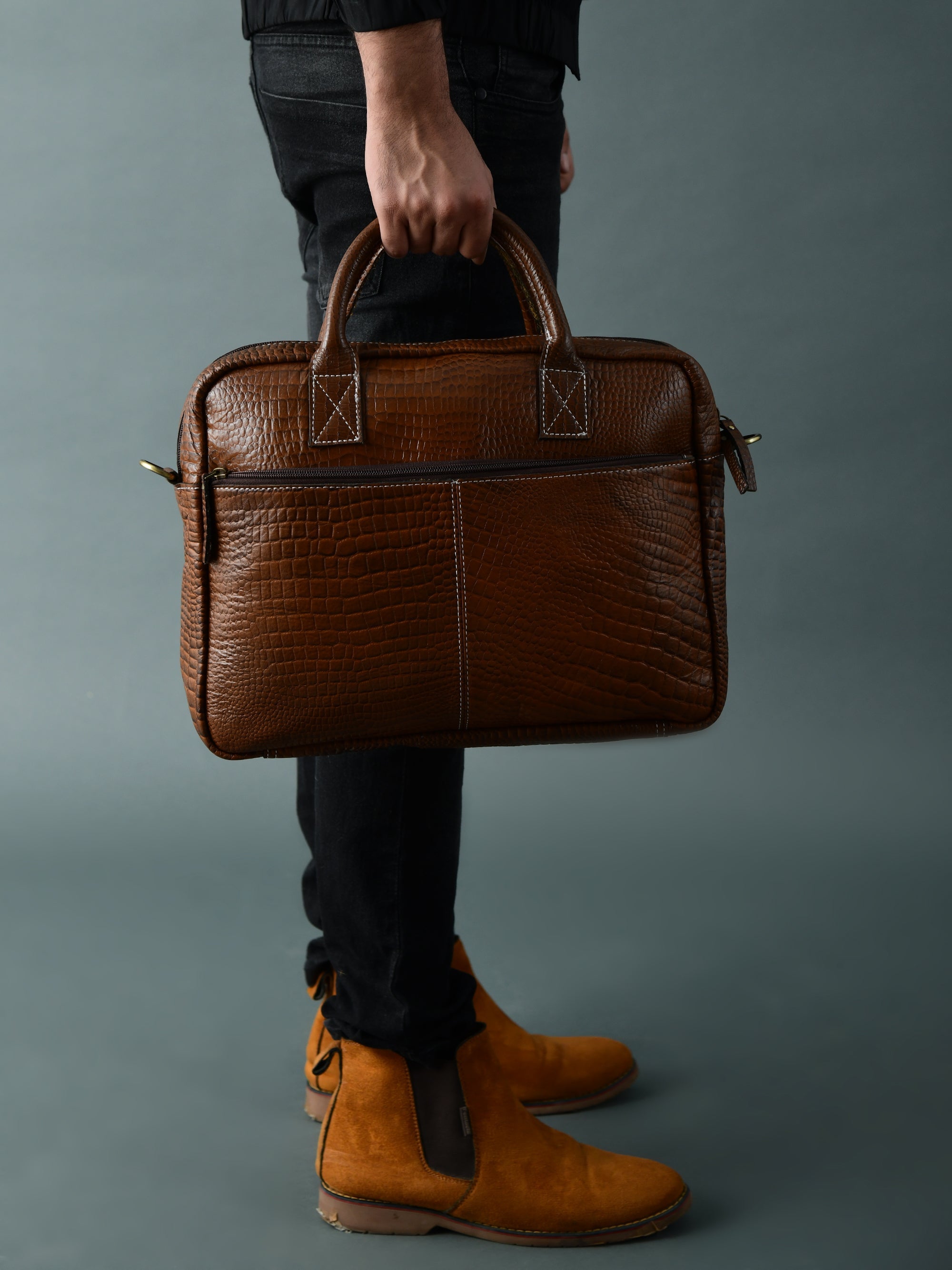 Laurent Slim Leather Briefcase- Brown — MaheTri