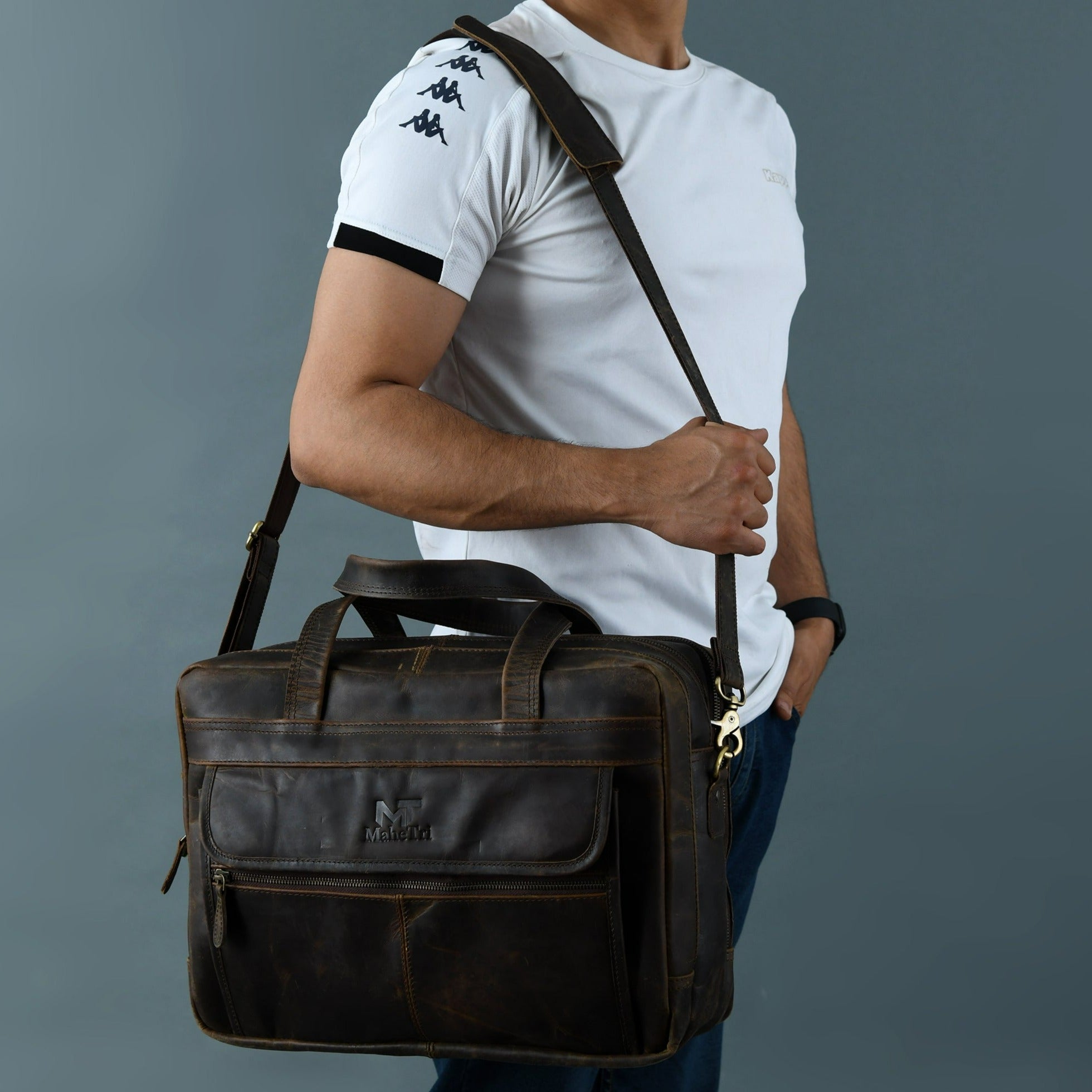 Leather Office Briefcase Carry-On Bag Office Bag For Men | MaheTri