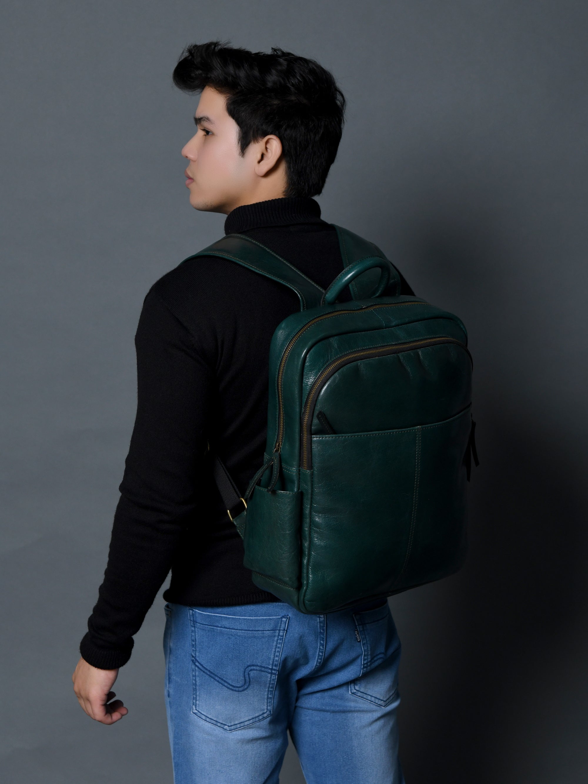 Luxury Italian Leather Backpack, Green — MaheTri
